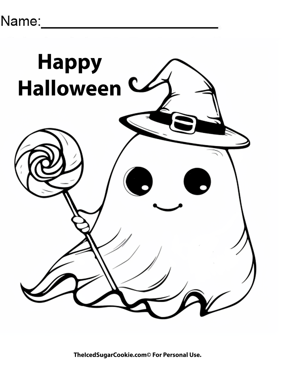 Free Happy Halloween Ghost Coloring Page — The Iced Sugar Cookie