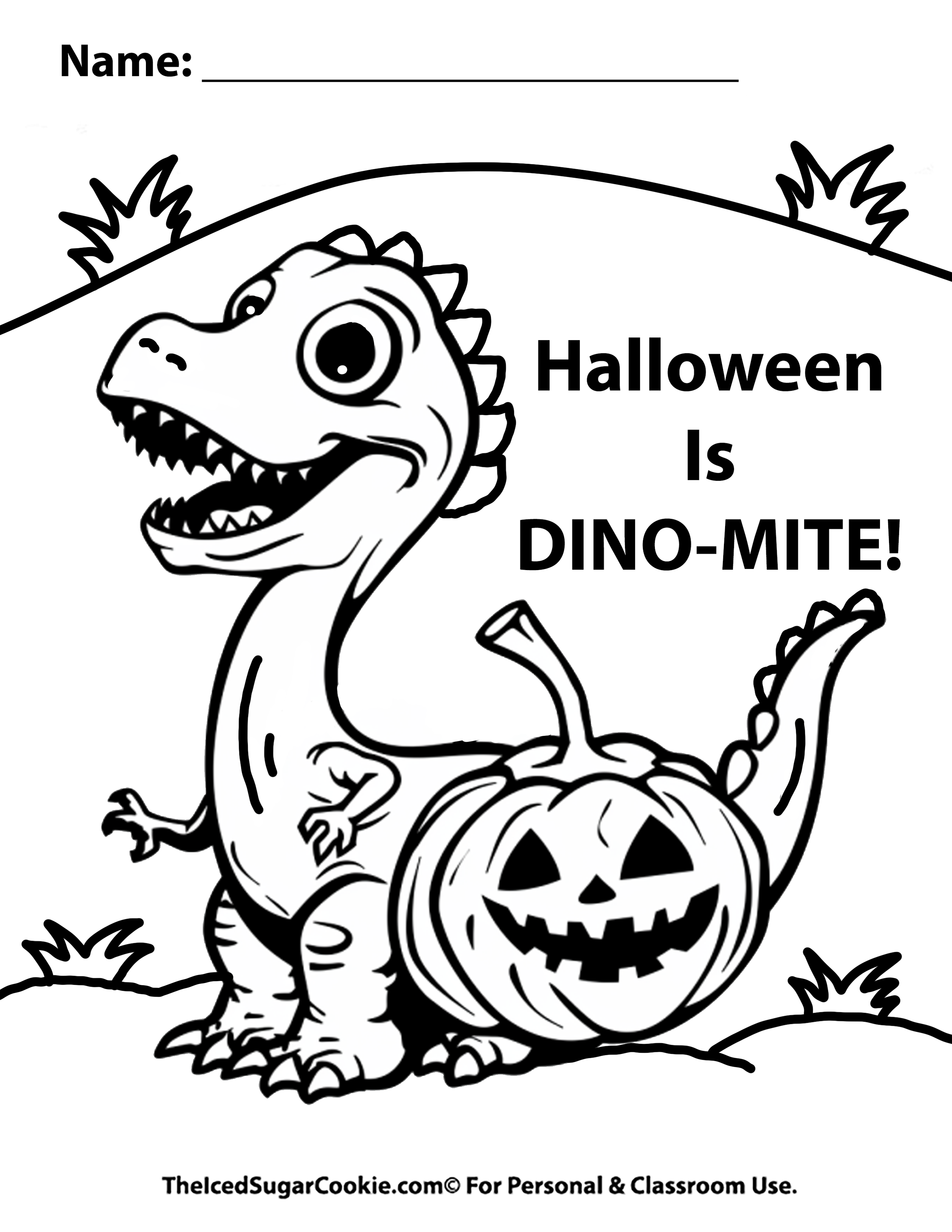 Halloween Is DINO-MITE Free Coloring Page — The Iced Sugar Cookie