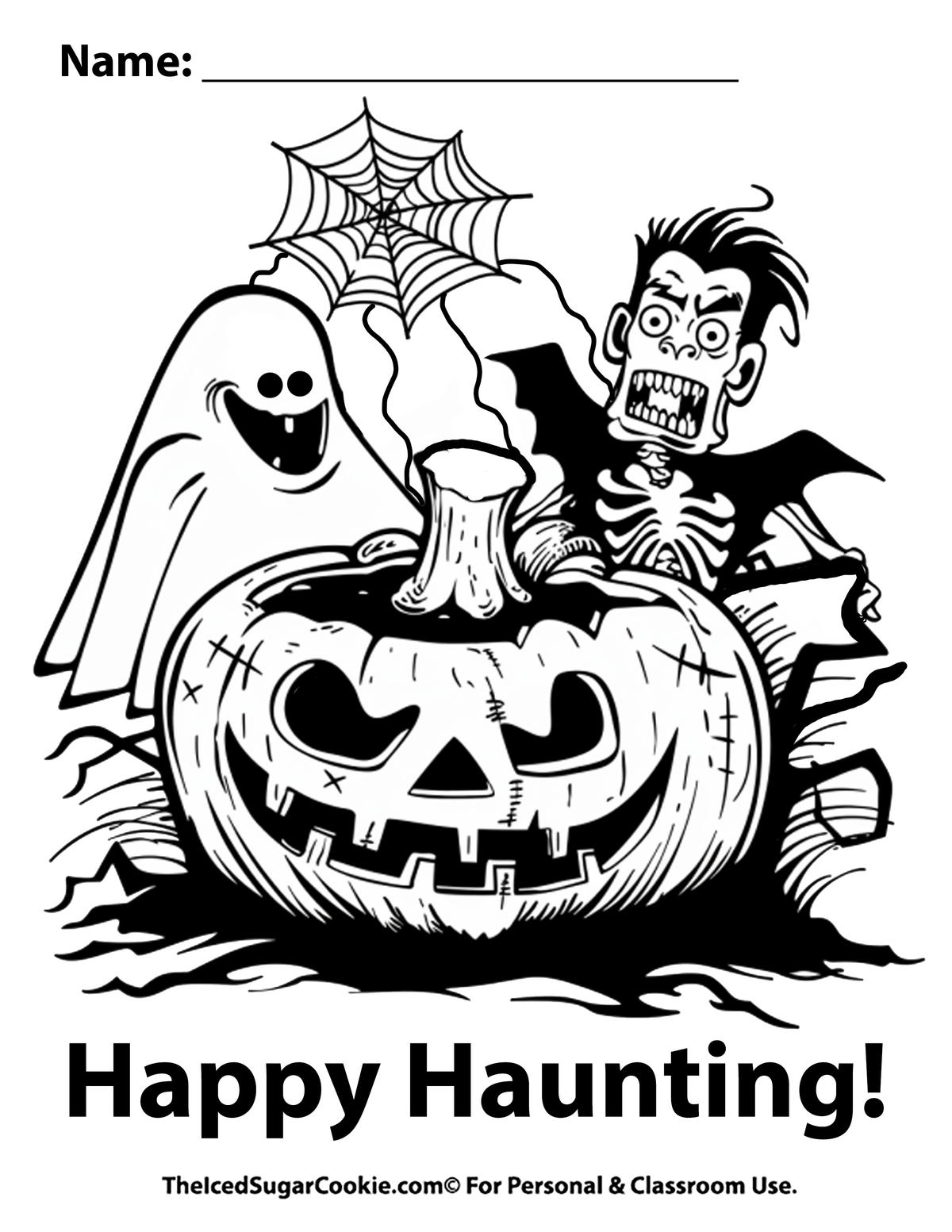 Happy Haunting Halloween Coloring Page — The Iced Sugar Cookie