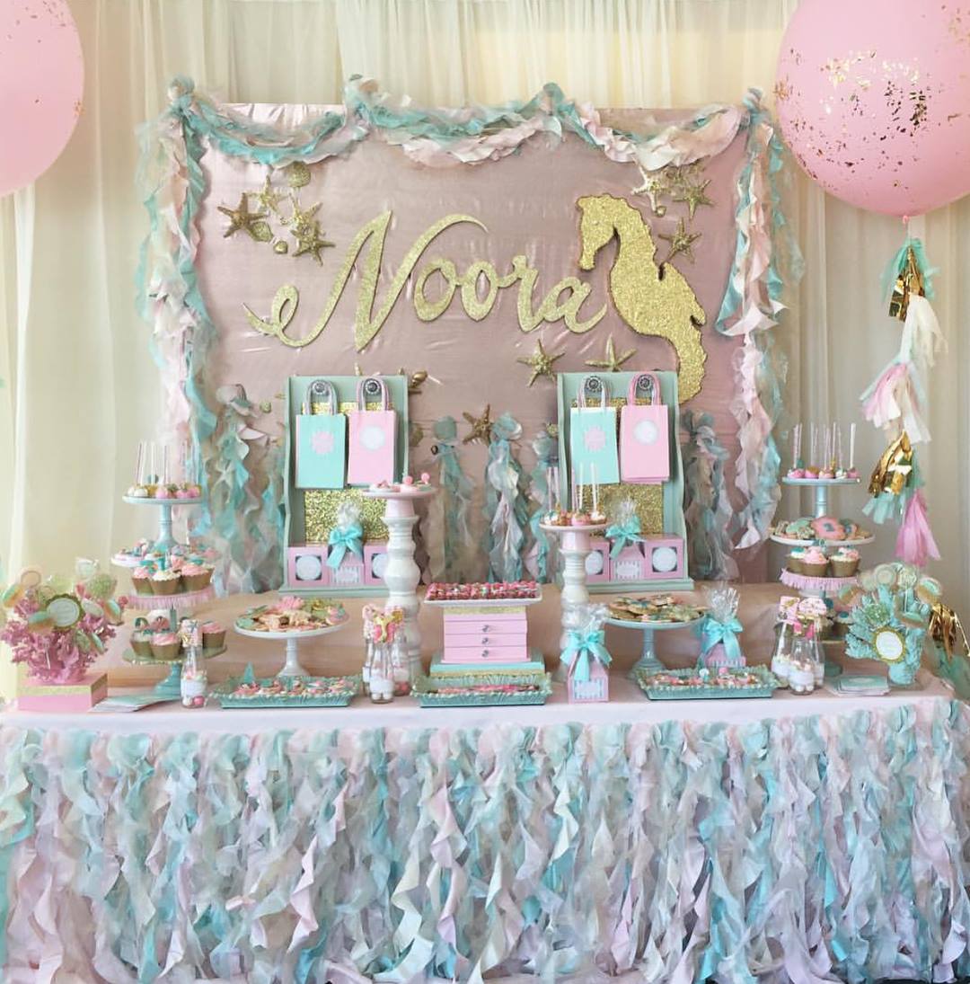 Pink, Gold & Aqua Mermaid "Number One" Birthday Party — The Iced Sugar ...