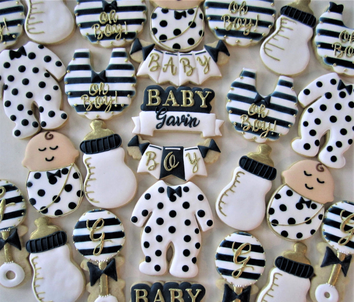 Navy And Gold Baby Boy Shower Sugar Cookies — The Iced Sugar Cookie