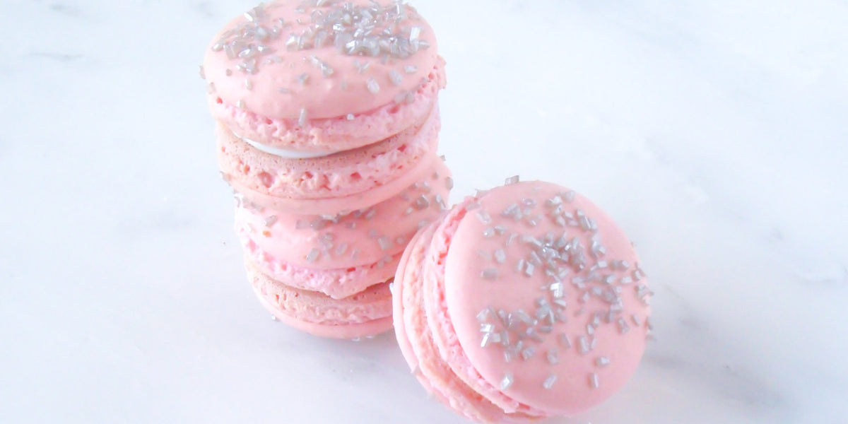 Pale Pink French Macarons Encrusted With Silver Sugar Crystals Filled ...