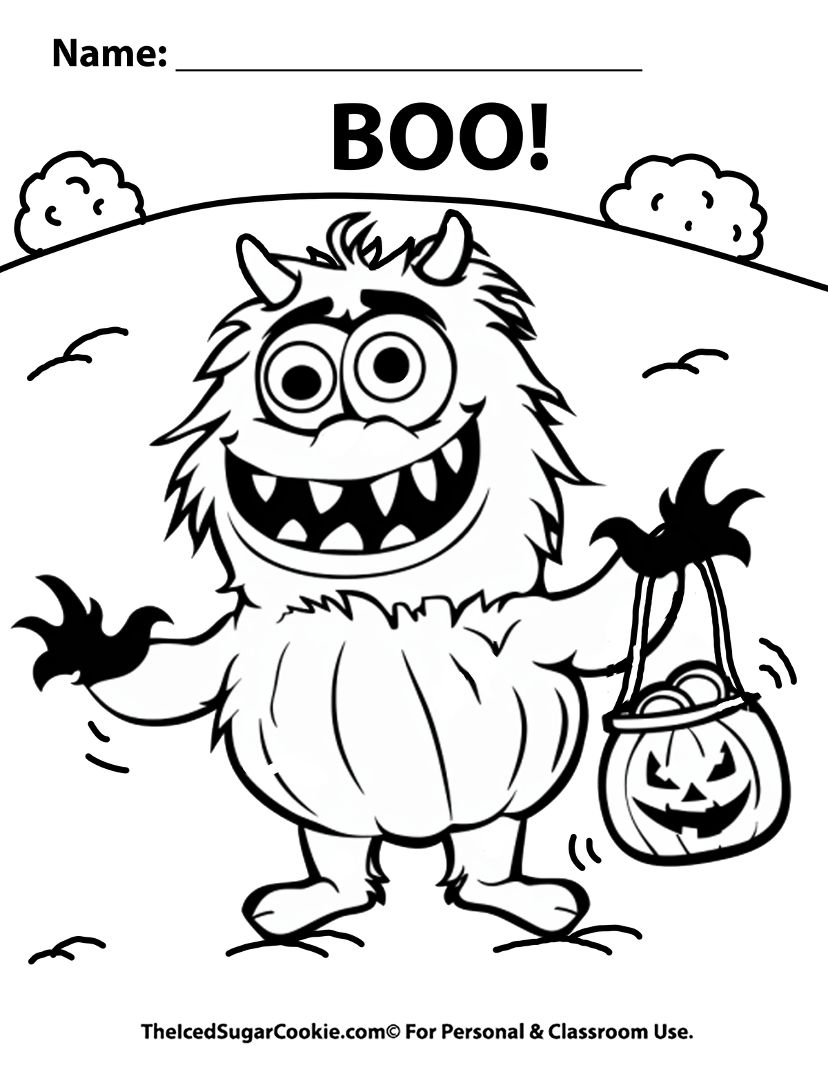 Silly Monster Halloween Coloring Page — The Iced Sugar Cookie