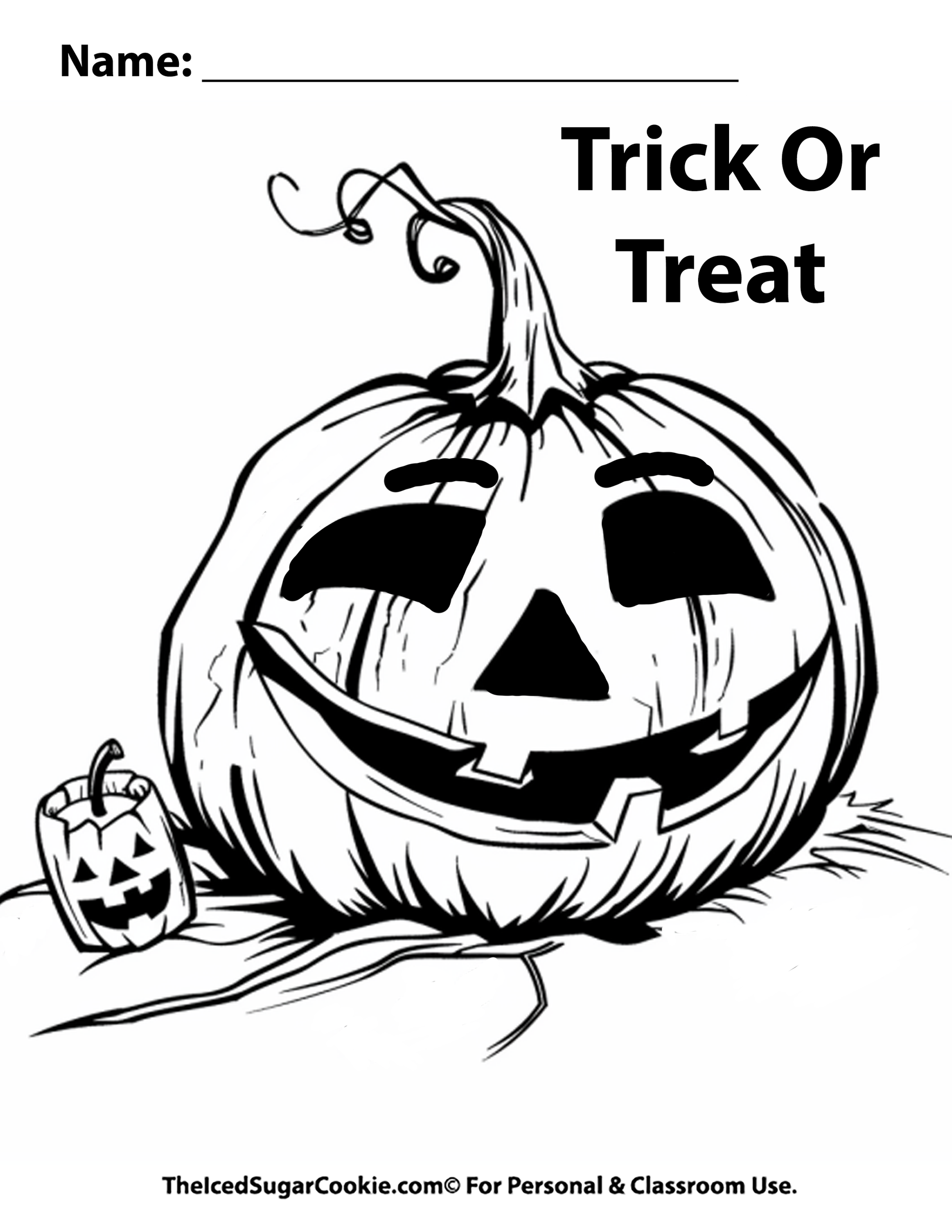 Trick Or Treat Pumpkin Halloween Coloring Page — The Iced Sugar Cookie