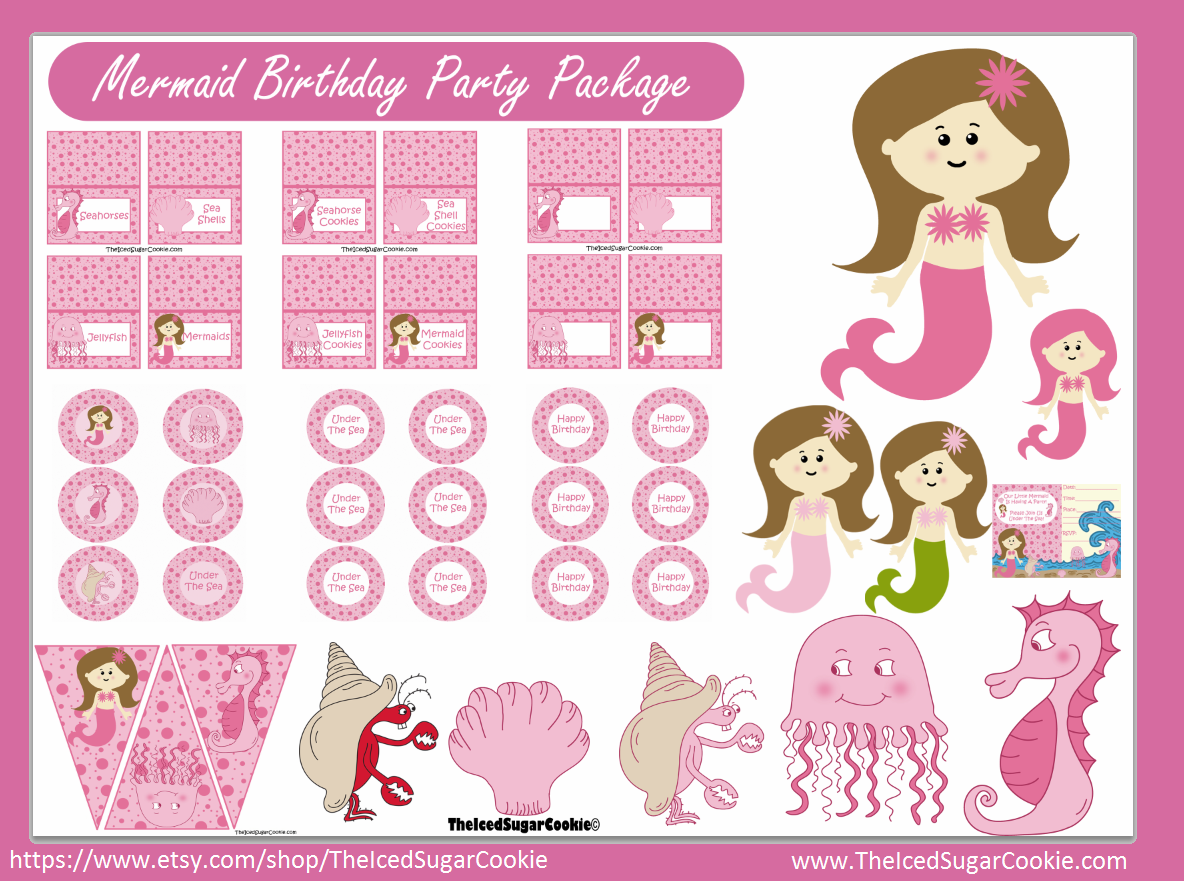 Pink Mermaid Under The Sea Birthday Party Printables Digital Download ...
